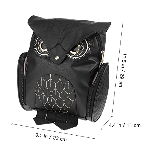 TENDYCOCO Women Girls PU Leather Owl Cartoon Backpack Fashion Casual Satchel School Purse (black)