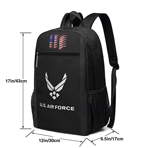 Us Air Force USAF Backpack, School, Travel, Sport, Work, Bookbag Laptop Backpack 17inch American Flag Black 17x12x6.5 in