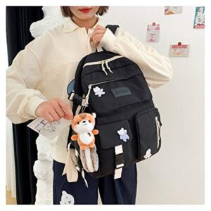 Laptop Backpack for Girls Women Ladies Backpack Bag Bookbag Set with plush toy for Teen Girl (Black)