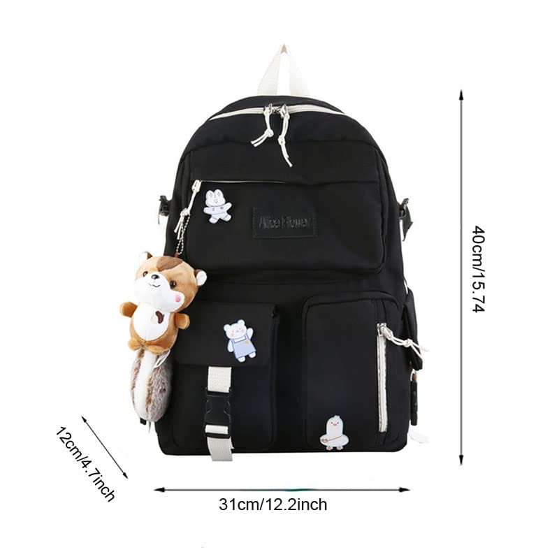 Laptop Backpack for Girls Women Ladies Backpack Bag Bookbag Set with plush toy for Teen Girl (Black)