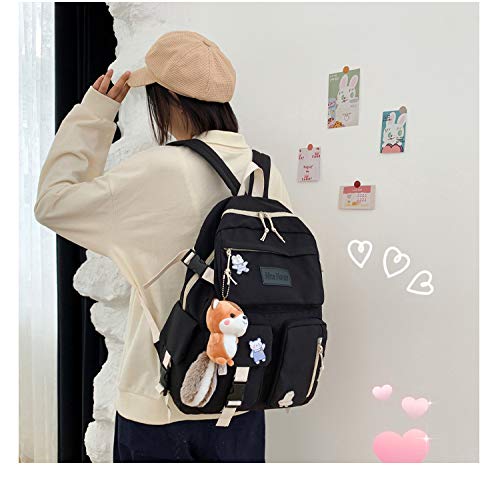 Laptop Backpack for Girls Women Ladies Backpack Bag Bookbag Set with plush toy for Teen Girl (Black)