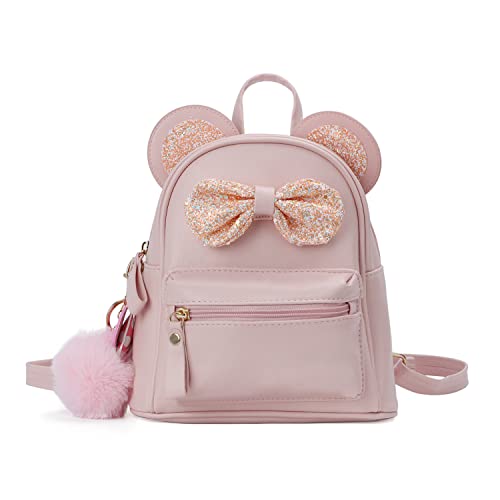 Oweisong Fashion Cute Cartoon Backpacks Purse for Girls Sequin Bow Mouse Ears School Bag Daypack for Teens Pink