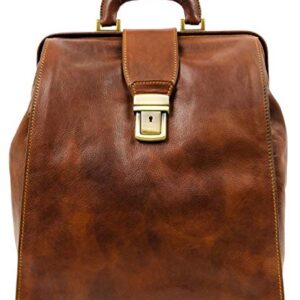 Leather Backpack Travel Bag Carry On Business Canvas Rucksack Brown Book Bag - Time