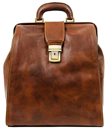 Leather Backpack Travel Bag Carry On Business Canvas Rucksack Brown Book Bag - Time