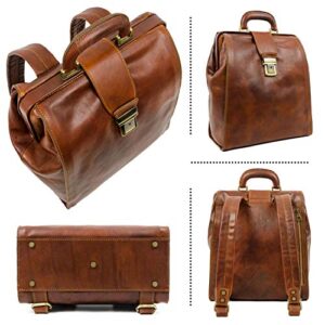 Leather Backpack Travel Bag Carry On Business Canvas Rucksack Brown Book Bag - Time