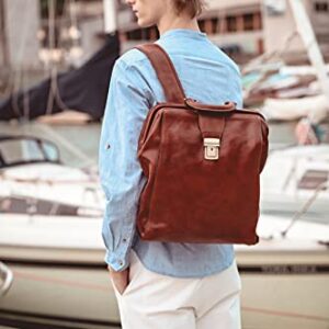 Leather Backpack Travel Bag Carry On Business Canvas Rucksack Brown Book Bag - Time