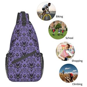 Haunted Mansion Sling Bag Crossbody Travel Hiking Backpack Daypack for Women Men Unisex，Shoulder Chest Bags Cycling Gym