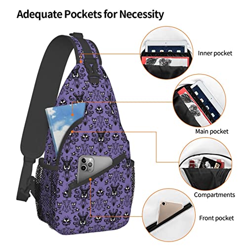 Haunted Mansion Sling Bag Crossbody Travel Hiking Backpack Daypack for Women Men Unisex，Shoulder Chest Bags Cycling Gym