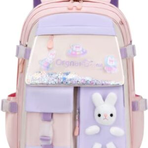 SUNNY SHOP School Backpacks for Girls Waterproof Backpack Kawaii Cute Kids Backpack Elementary School Bookbag Pink