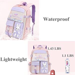 SUNNY SHOP School Backpacks for Girls Waterproof Backpack Kawaii Cute Kids Backpack Elementary School Bookbag Pink