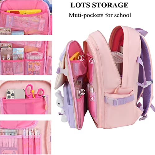 SUNNY SHOP School Backpacks for Girls Waterproof Backpack Kawaii Cute Kids Backpack Elementary School Bookbag Pink