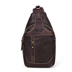 Dimarcy Leather Cross-body Sling Bag Casual Daypack Backpack Chest Shoulder Multi-Purpose Timeless Design Small Unisex (Dark Brown)