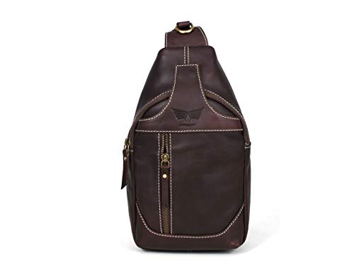 Dimarcy Leather Cross-body Sling Bag Casual Daypack Backpack Chest Shoulder Multi-Purpose Timeless Design Small Unisex (Dark Brown)