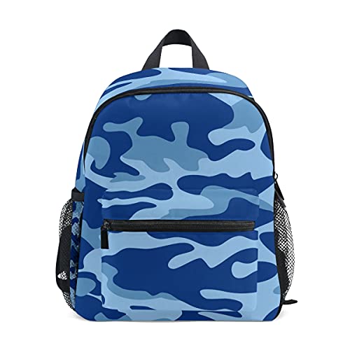 Camo Kids School Backpack, Blue Camouflage Toddler Backpack for Boys Girls, Preschool Nursery Travel Bag