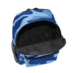 Camo Kids School Backpack, Blue Camouflage Toddler Backpack for Boys Girls, Preschool Nursery Travel Bag