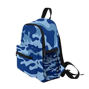 Camo Kids School Backpack, Blue Camouflage Toddler Backpack for Boys Girls, Preschool Nursery Travel Bag