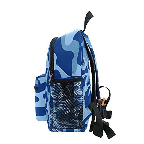 Camo Kids School Backpack, Blue Camouflage Toddler Backpack for Boys Girls, Preschool Nursery Travel Bag