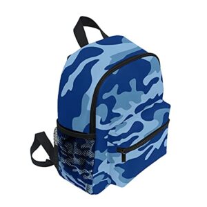 Camo Kids School Backpack, Blue Camouflage Toddler Backpack for Boys Girls, Preschool Nursery Travel Bag