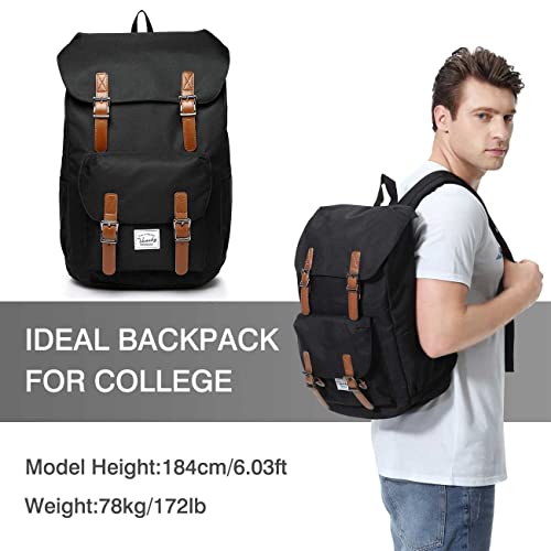 VASCHY School Backpack for Men and Women Casual Travel Backpack Camping Rucksack Bookbag with15.6in Laptop Sleeve Black