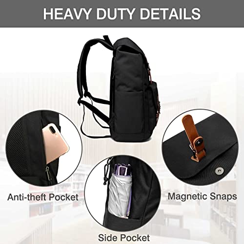 VASCHY School Backpack for Men and Women Casual Travel Backpack Camping Rucksack Bookbag with15.6in Laptop Sleeve Black