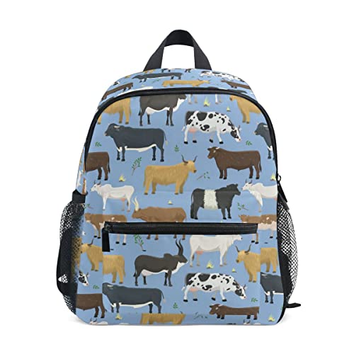 Fisyme Toddler Backpack Cows Farm Animal School Bag Kids Backpacks for Kindergarten Preschool Nursery Girls Boys, M