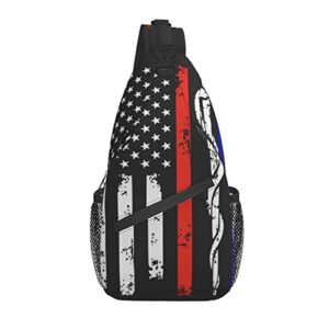 sling bag, red stripe firefighter usa flag shoulder backpack chest pack causal crossbody daypack for women men