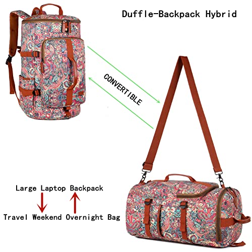 Women Multicolor Duffle-Backpack Hybrid Weekender Travel Duffel Bag Gym Bag Laptop Backpack for Women HB-26 (HS)