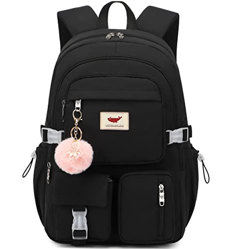 Laptop Backpack 15.6 Inch Kids Elementary Middle High School Bag College Backpacks Anti Theft Travel Back Pack Large Bookbags for Teens Girls Women Students (Black)