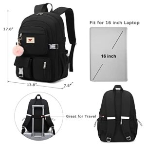 Laptop Backpack 15.6 Inch Kids Elementary Middle High School Bag College Backpacks Anti Theft Travel Back Pack Large Bookbags for Teens Girls Women Students (Black)