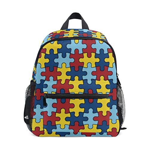 soderhamn Colorful Autism Puzzle Toddler Backpack Light Travel Backpacks with Chest Strap and Whistle Mini Schoolbag Travel Bag for 3-8 Boys Girls