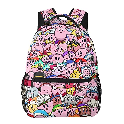 Anime Gaming Backpack For Girls Boys, Cute Cartoon All Over Printed Laptop Bag Pink, Black