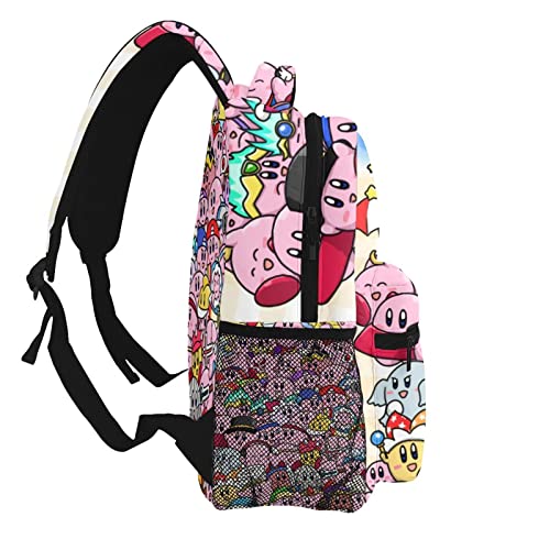 Anime Gaming Backpack For Girls Boys, Cute Cartoon All Over Printed Laptop Bag Pink, Black