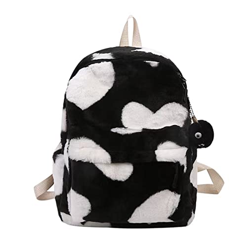 Plush Backpack Y2K Black Love Hearts Kawaii Love Heart Backpack Cute Aesthetic Backpack for School Teen Girls (Black)