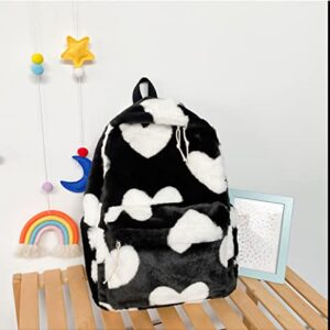 Plush Backpack Y2K Black Love Hearts Kawaii Love Heart Backpack Cute Aesthetic Backpack for School Teen Girls (Black)