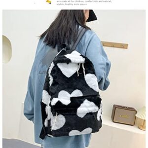 Plush Backpack Y2K Black Love Hearts Kawaii Love Heart Backpack Cute Aesthetic Backpack for School Teen Girls (Black)