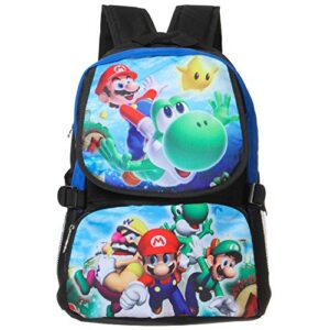 aslnsong anime backpack super mario cartoon 18.8l school bag rucksack for teens (b)