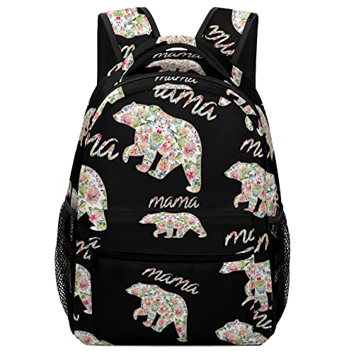 Floral Mama Bear Backpack Bookbag Cute Funny Printed Graphic for Book Study Travel