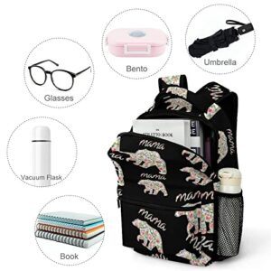 Floral Mama Bear Backpack Bookbag Cute Funny Printed Graphic for Book Study Travel