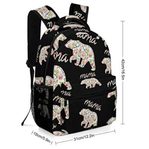 Floral Mama Bear Backpack Bookbag Cute Funny Printed Graphic for Book Study Travel