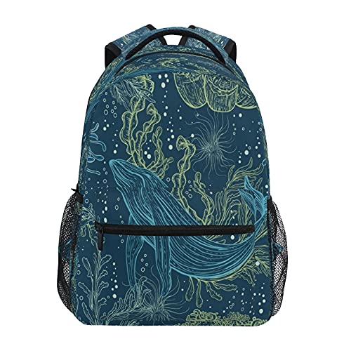 Whale School Backpack for Girl Boy Ages 5-13,Toddler Whale Book Bag Ocean Theme Backpack for Kid