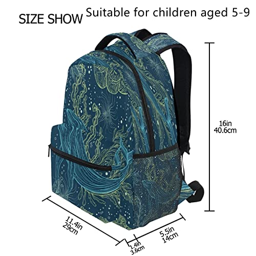 Whale School Backpack for Girl Boy Ages 5-13,Toddler Whale Book Bag Ocean Theme Backpack for Kid