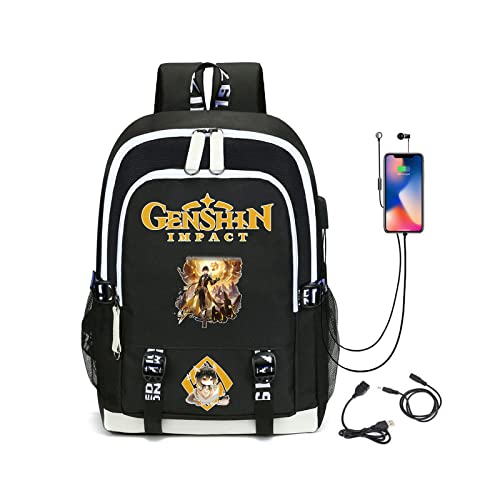 Laptop Backpack,Genshin Impact Cosplay Zhongli2 Laptop Backpack Business Travel Laptop Backpack School Bag with USB Port Student Casual Outdoor Bag(Zhongli2)