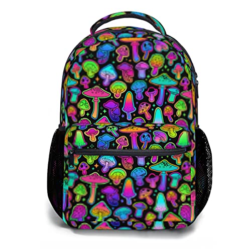 Cute Colorful Trippy Mushroom Holiday Leisure 17 Inch Work Backpack, Lightweight Travel Outdoor School And College Bookbag for Men and Women Teen Gifts