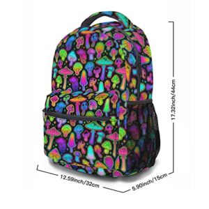 Cute Colorful Trippy Mushroom Holiday Leisure 17 Inch Work Backpack, Lightweight Travel Outdoor School And College Bookbag for Men and Women Teen Gifts