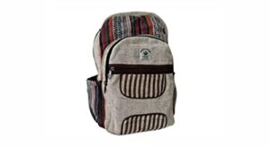 zillion craft large natural hemp back pack for men women. multi color hemp fiber multi pocket hand made bag. unisex design