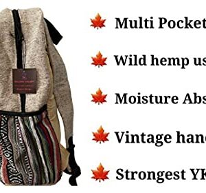 Zillion Craft Large Natural Hemp Back Pack for Men Women. Multi Color Hemp Fiber Multi Pocket Hand Made Bag. Unisex Design