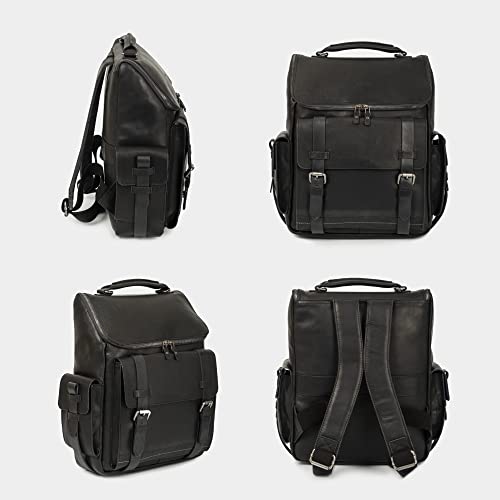 VELEZ Top Grain Leather Black Matte Backpack + Brown Fanny Pack for Men