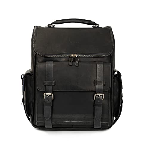 VELEZ Top Grain Leather Black Matte Backpack + Brown Fanny Pack for Men