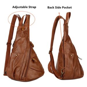 Baosha Leather Sling Bag Small Crossbody Backpack Casual Daypack Outdoor Cycling Hiking Backpack XB-10 (Brown)