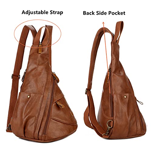 Baosha Leather Sling Bag Small Crossbody Backpack Casual Daypack Outdoor Cycling Hiking Backpack XB-10 (Brown)